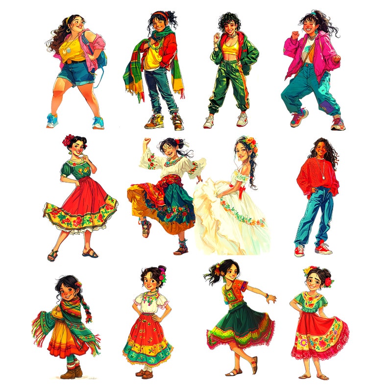 Latina Girls Clipart Cute Hispanic Girl PNG Vintage and Urban Fashion ...