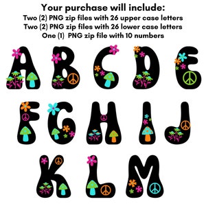 70s Groovy Alphabet Clipart: Retro Letters & Numbers PNG (digital ...