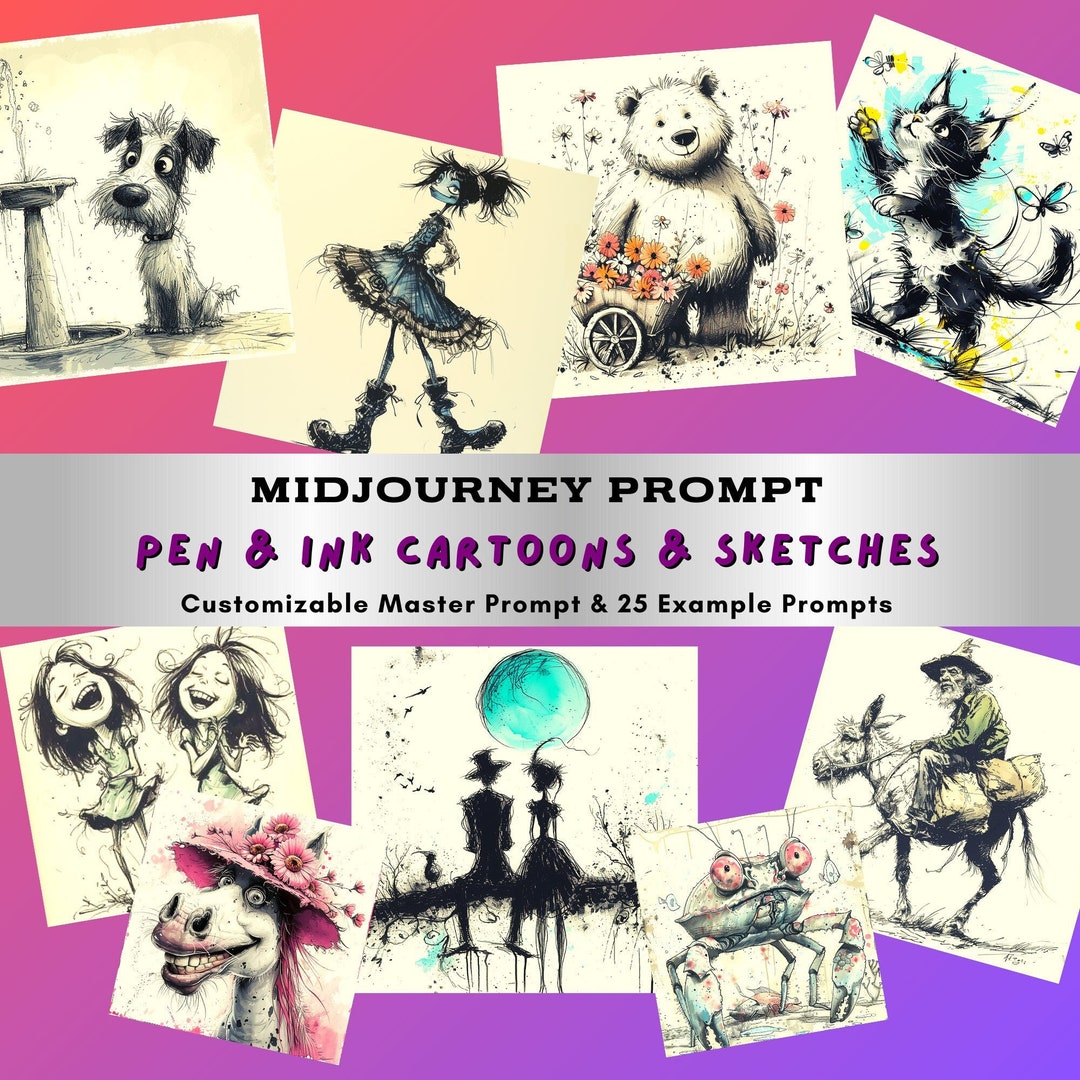 Midjourney Prompts Cartoons Ink Sketches AI Art Doodle Prompt ...
