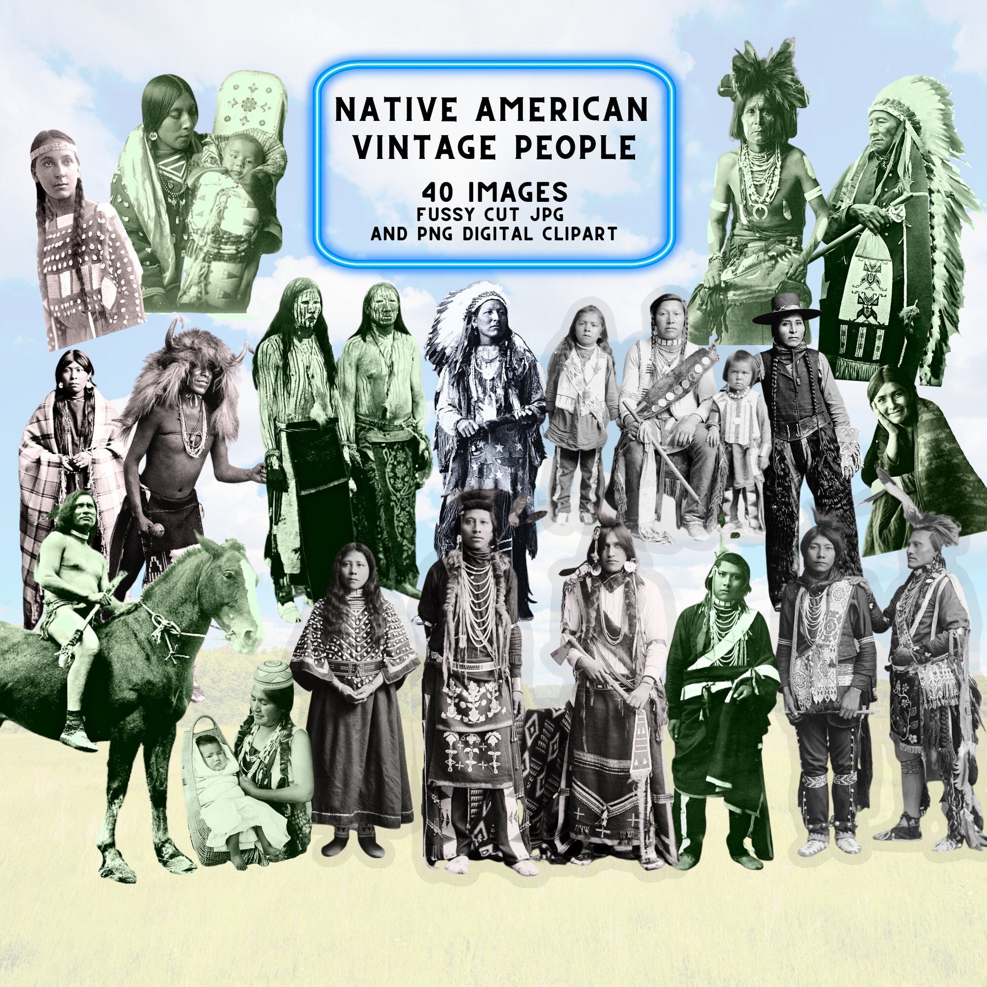 Vintage Native American People Clipart: Ephemera for Scrapbooking (PNG ...
