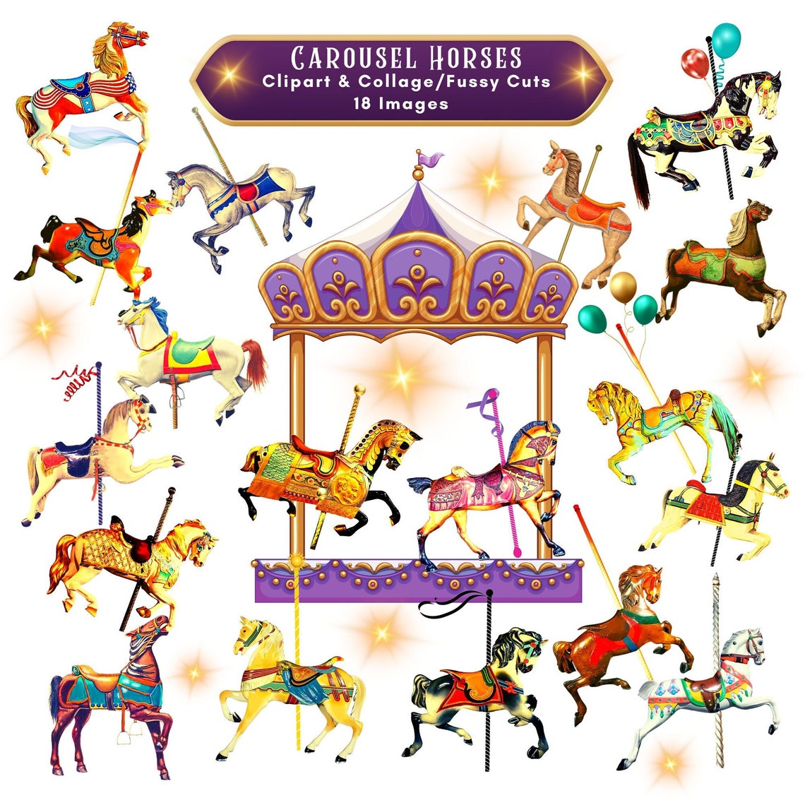 Carousel Horse Clipart and Fussy Cuts 18 Images Merry Go Round - Etsy