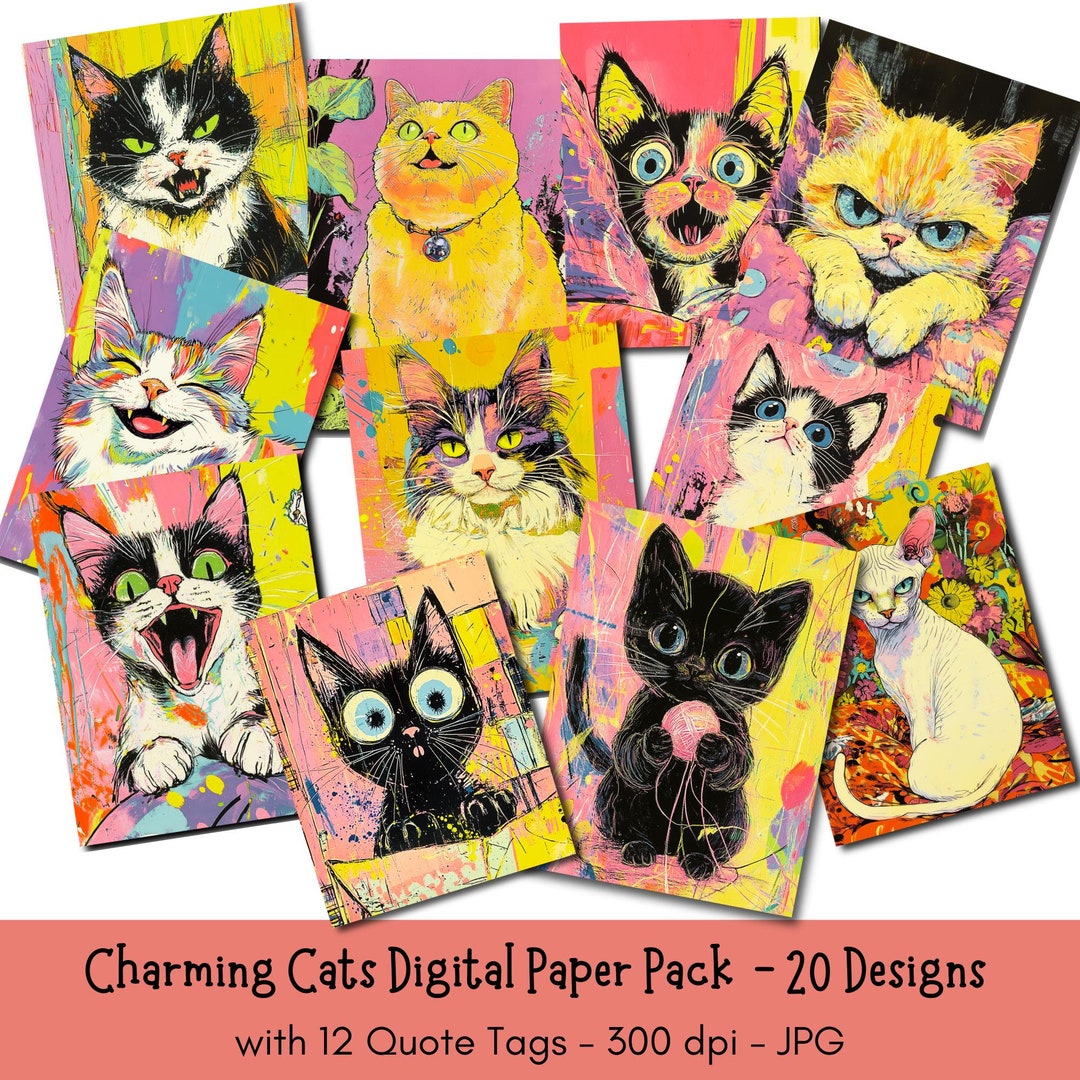 Quirky Cats Junk Journal Printable Papers Scrapbook Backgrounds Collage ...