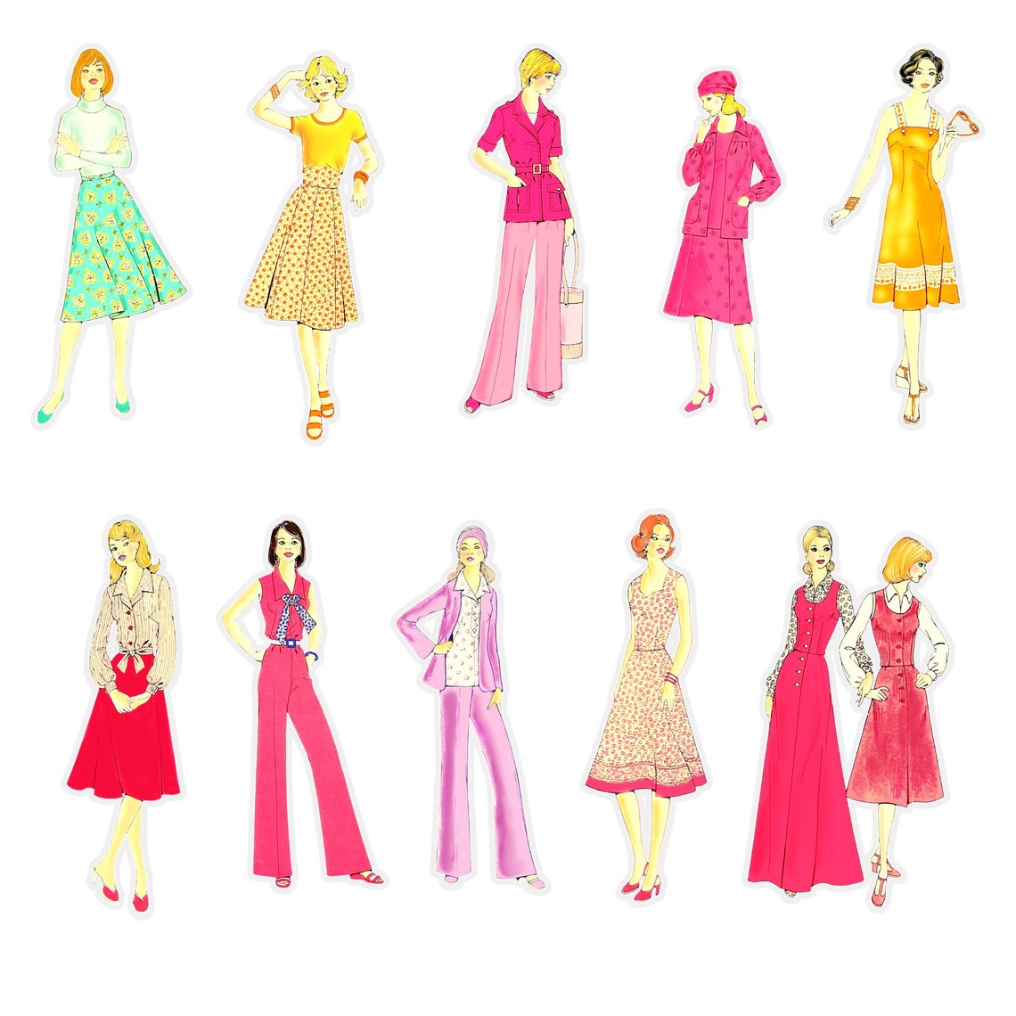 1970s Fashion Ladies Vintage Fussy Cuts Clipart Retro 70s Ephemera ...