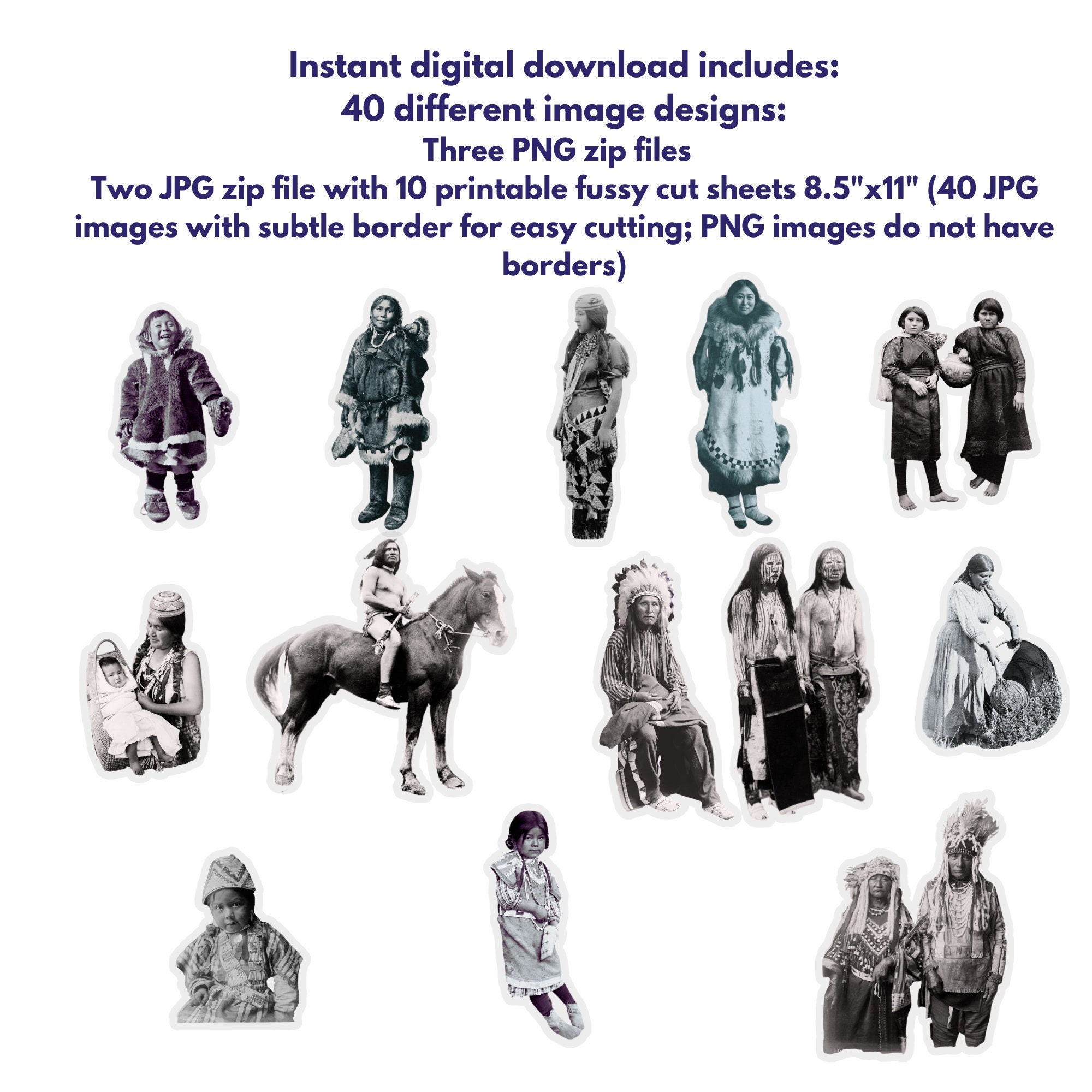 Native American Vintage People Fussy Cut & Digital Clipart Indian ...