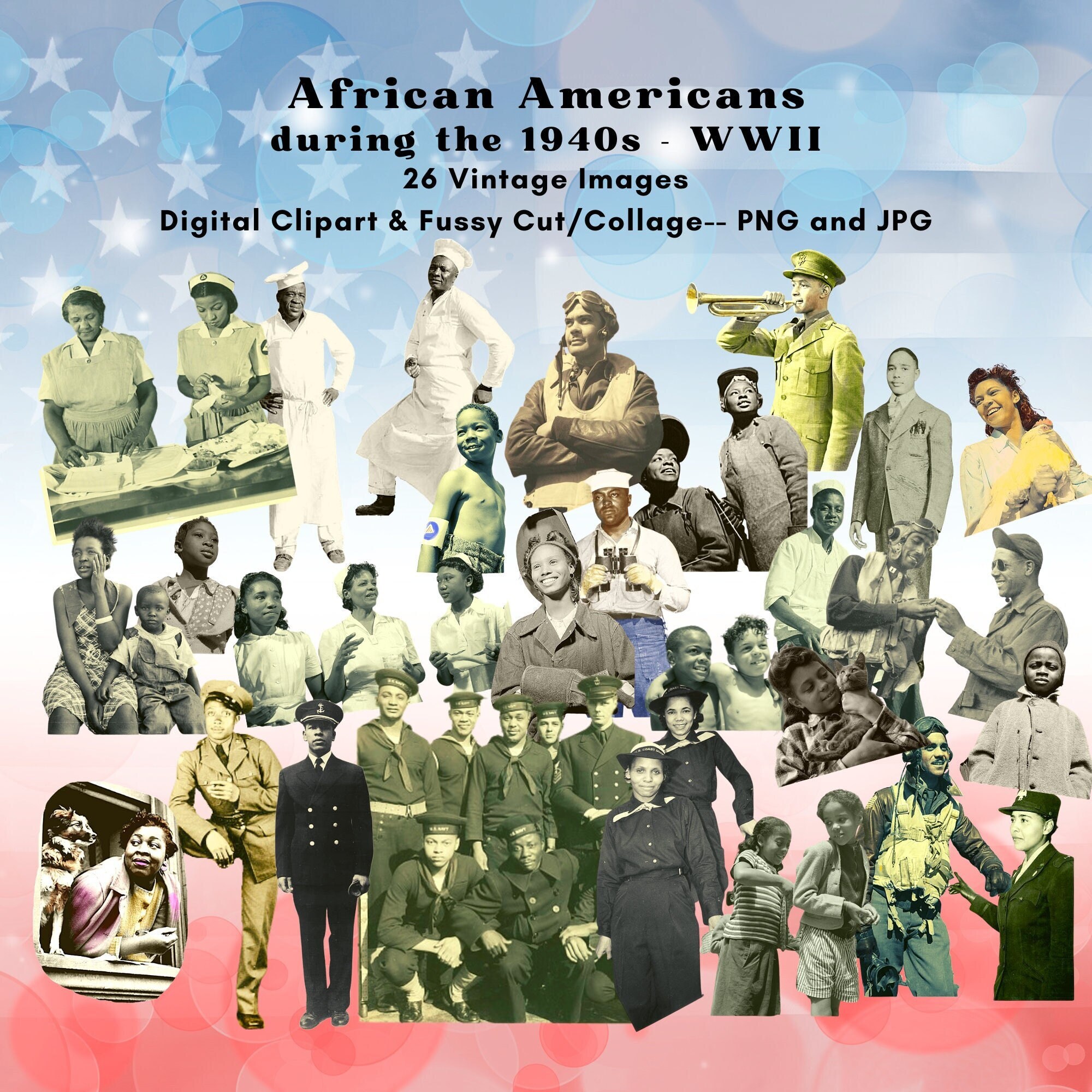 Vintage 1940s Black Soldiers Clipart: WWII Era PNG JPG (digital ...