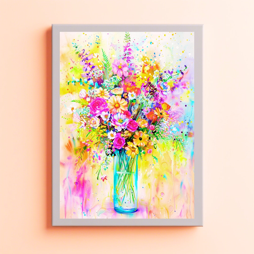 Watercolor Flowers Art Spring Wildflowers, Whimsical Wall Art, Flower ...