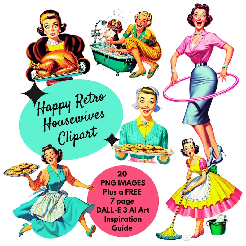 1950s Retro Housewife Clipart: Whimsical AI Art (PNG Digital Download ...