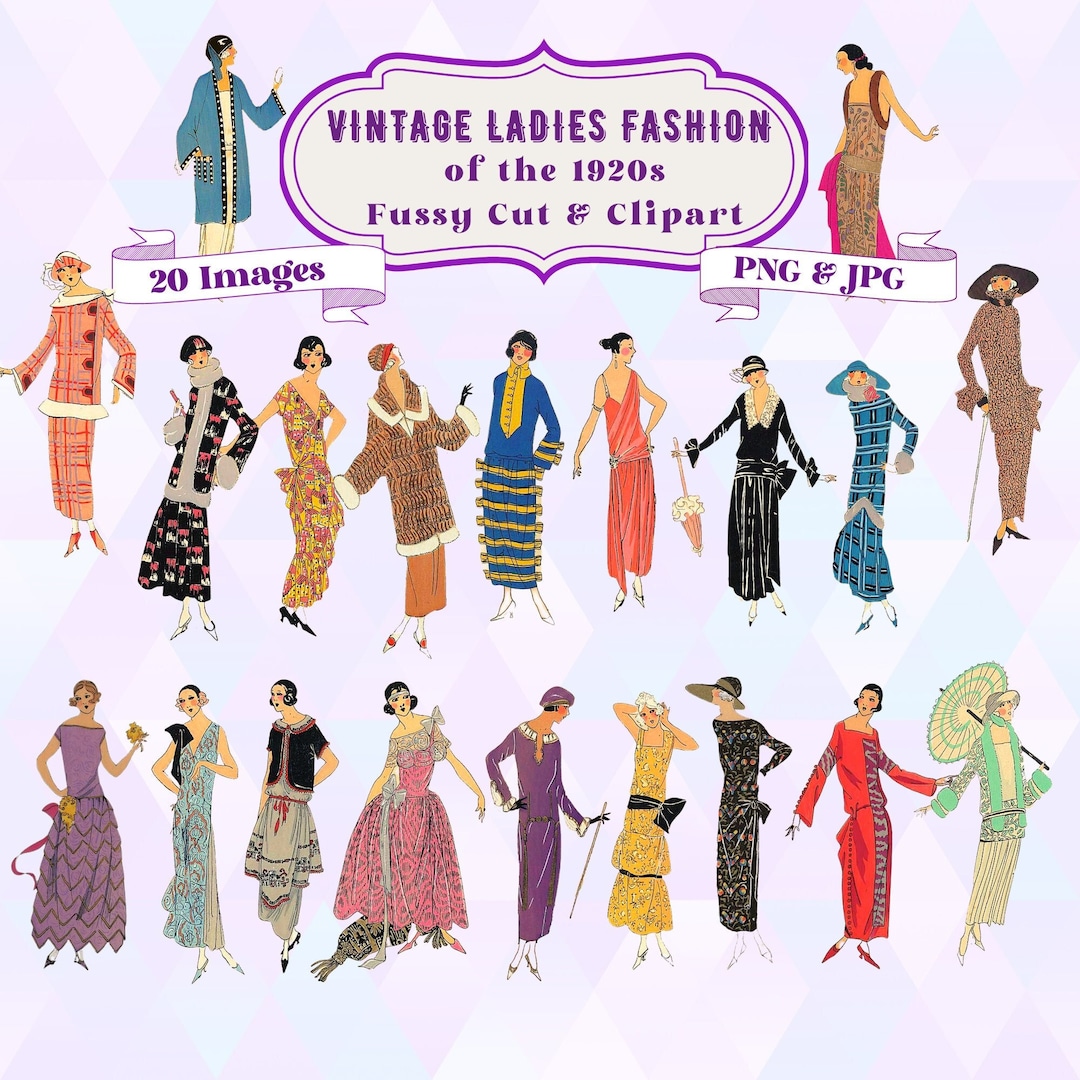 1920s Fashion Clipart: Vintage Ladies, Dresses Paper Dolls (digital ...