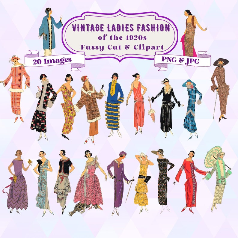 1920s Fashion Ladies Vintage Dresses Clipart Paper Dolls Retro ...