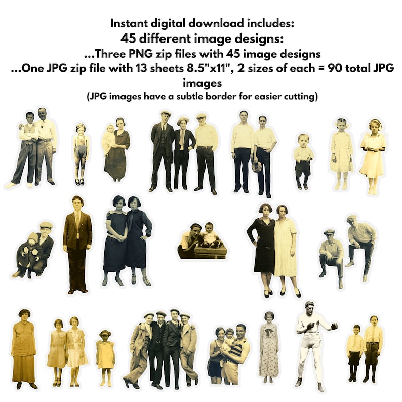 Vintage People Clipart: 1910s Paper Dolls Ephemera (PNG JPG Digital ...