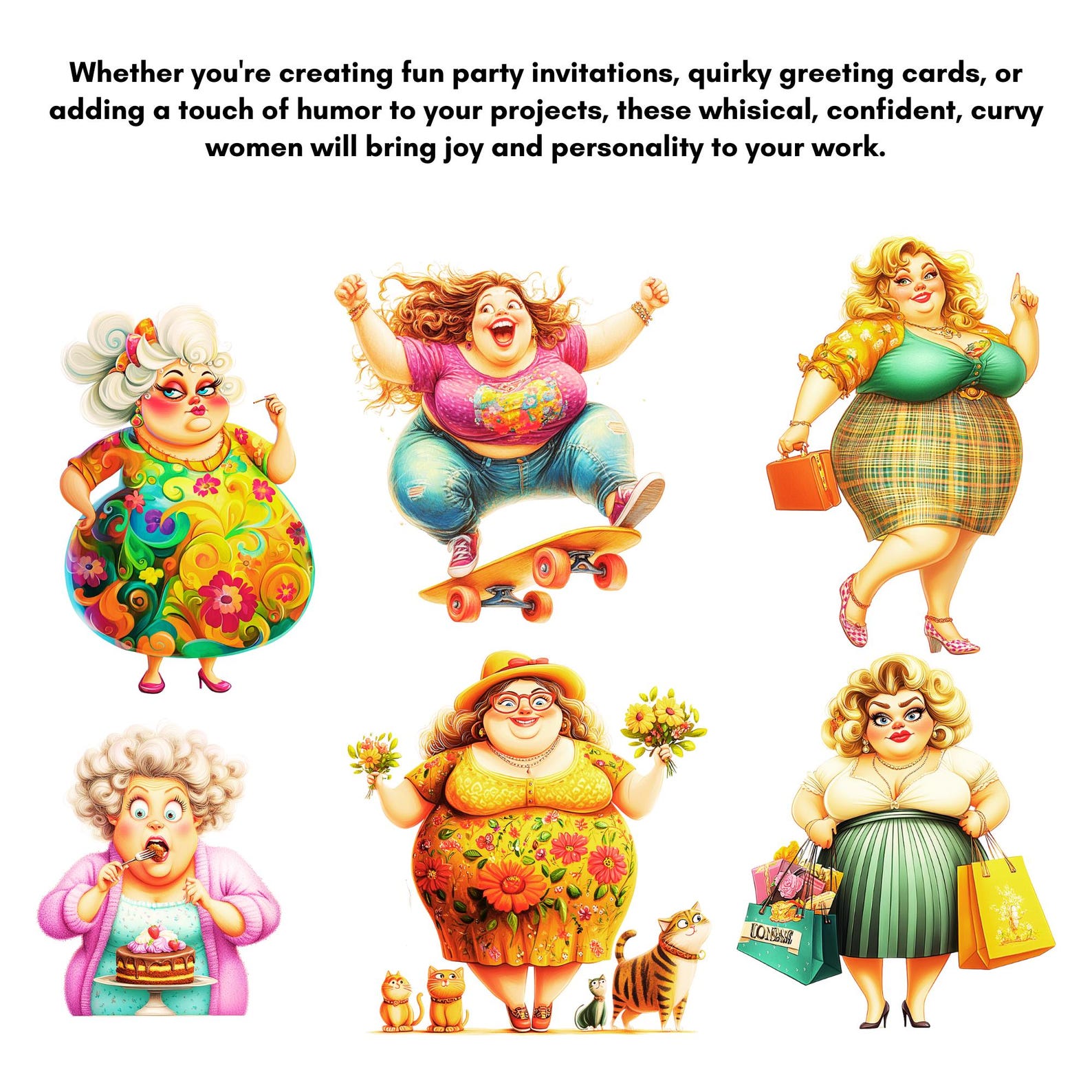 Plus Size Whimsical Women Clipart Big Beautiful Curvy Girls Fat ...