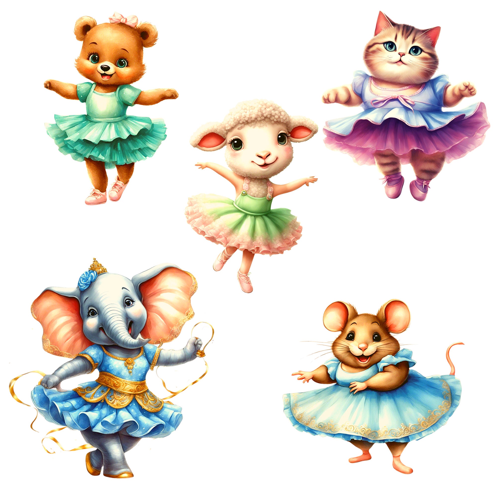 Ballerina Animal Clipart Cute Hippo Elephant Panda Ballet Clip Art PNG ...