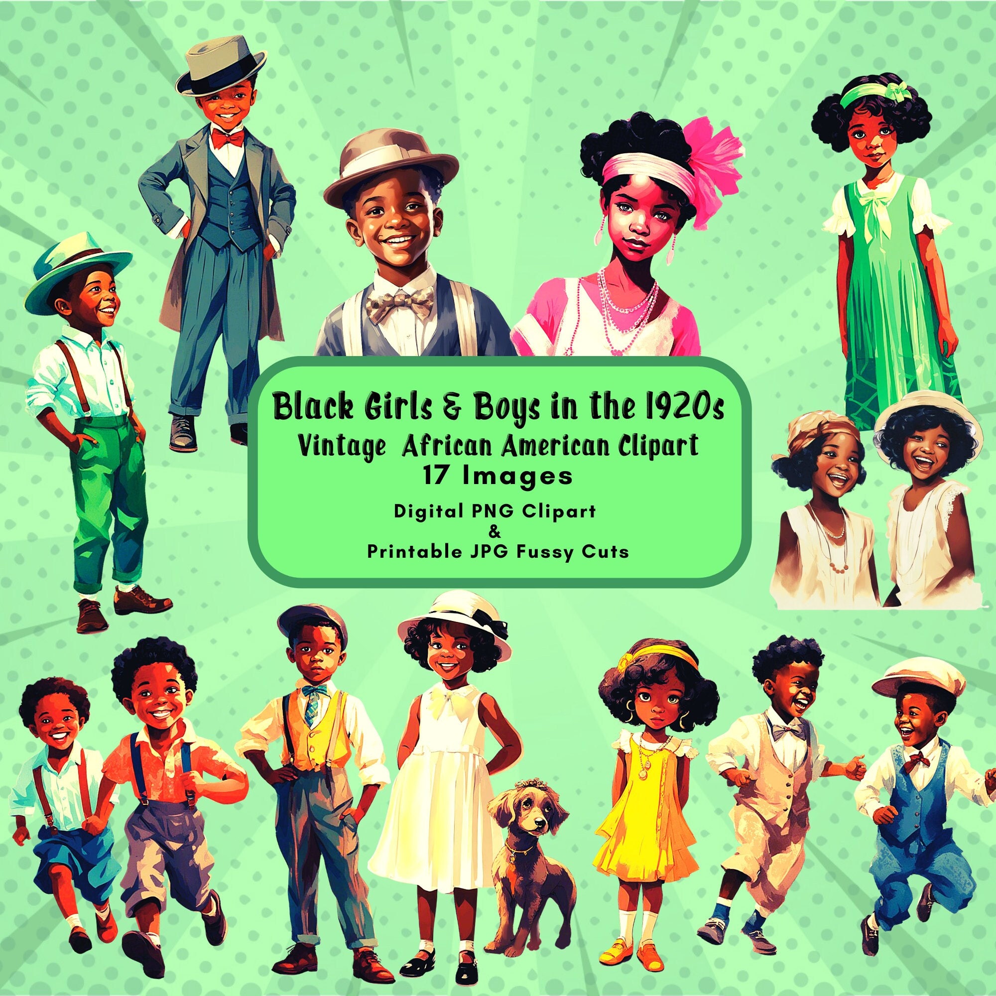 Black Kids Clipart Vintage 1920s African American Boys Girls - Etsy