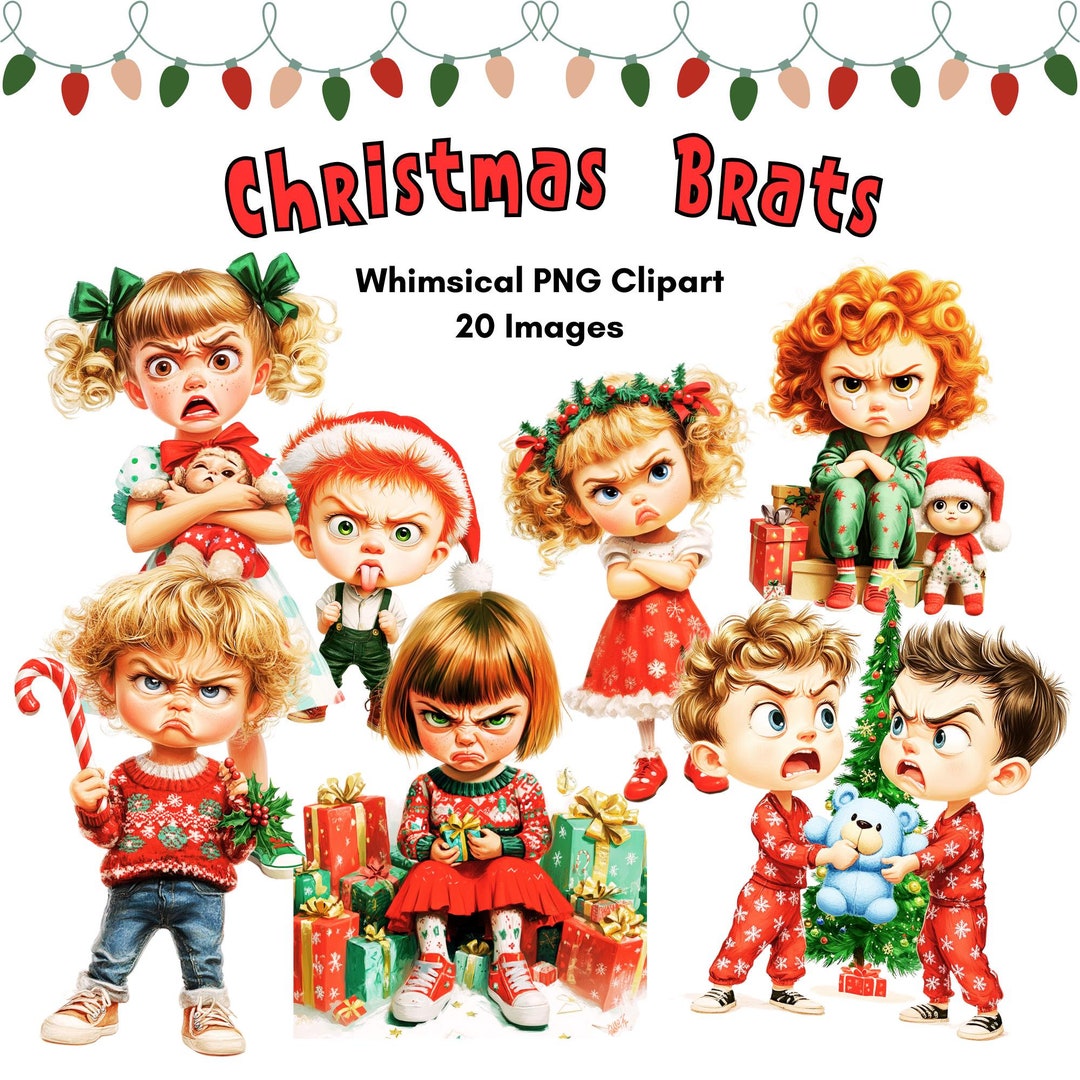 Naughty Christmas Kids Clipart: Whimsical PNG, Holiday Brats (digital ...