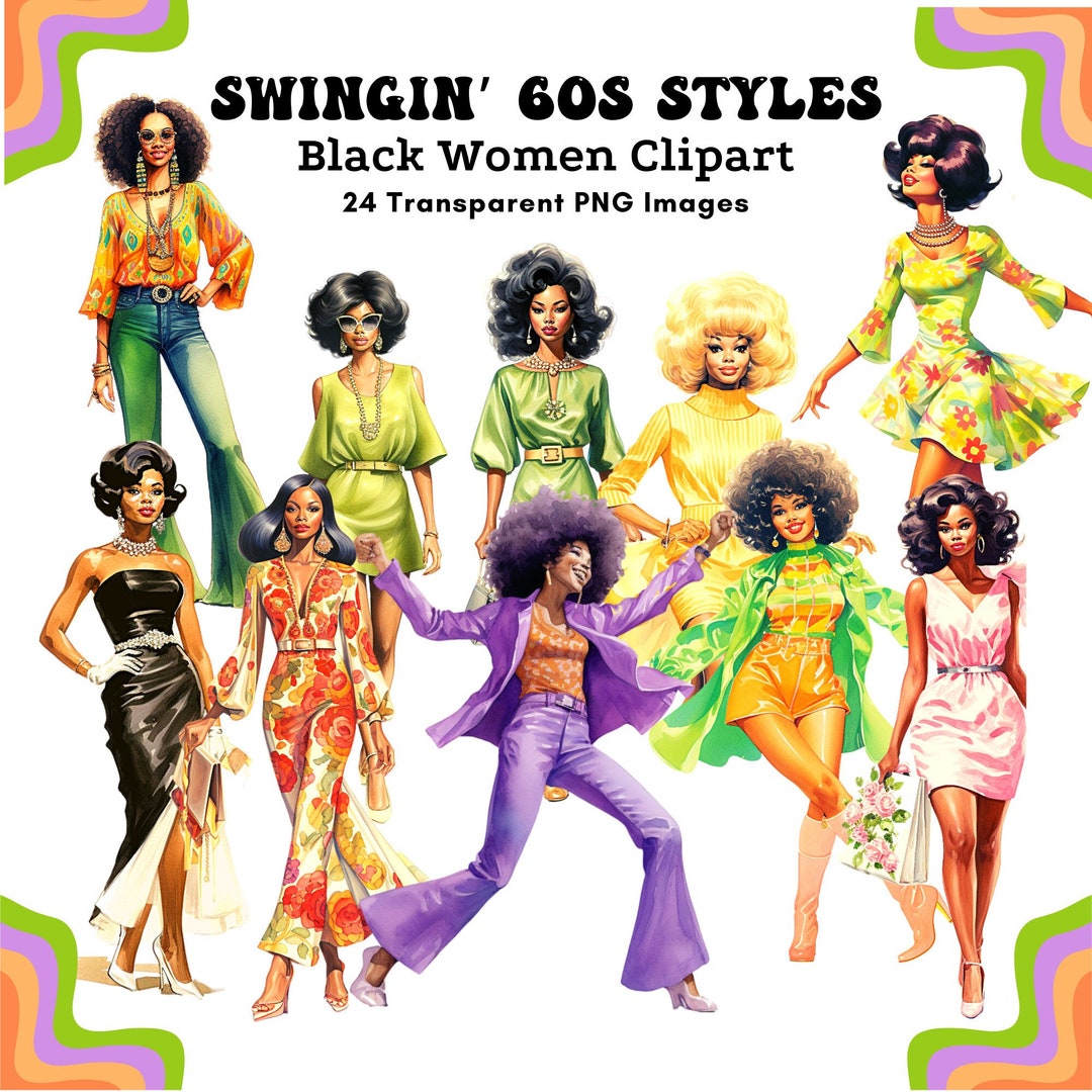 Black Women Clipart Retro 1960s Fashion PNG Clipart Vintage African ...