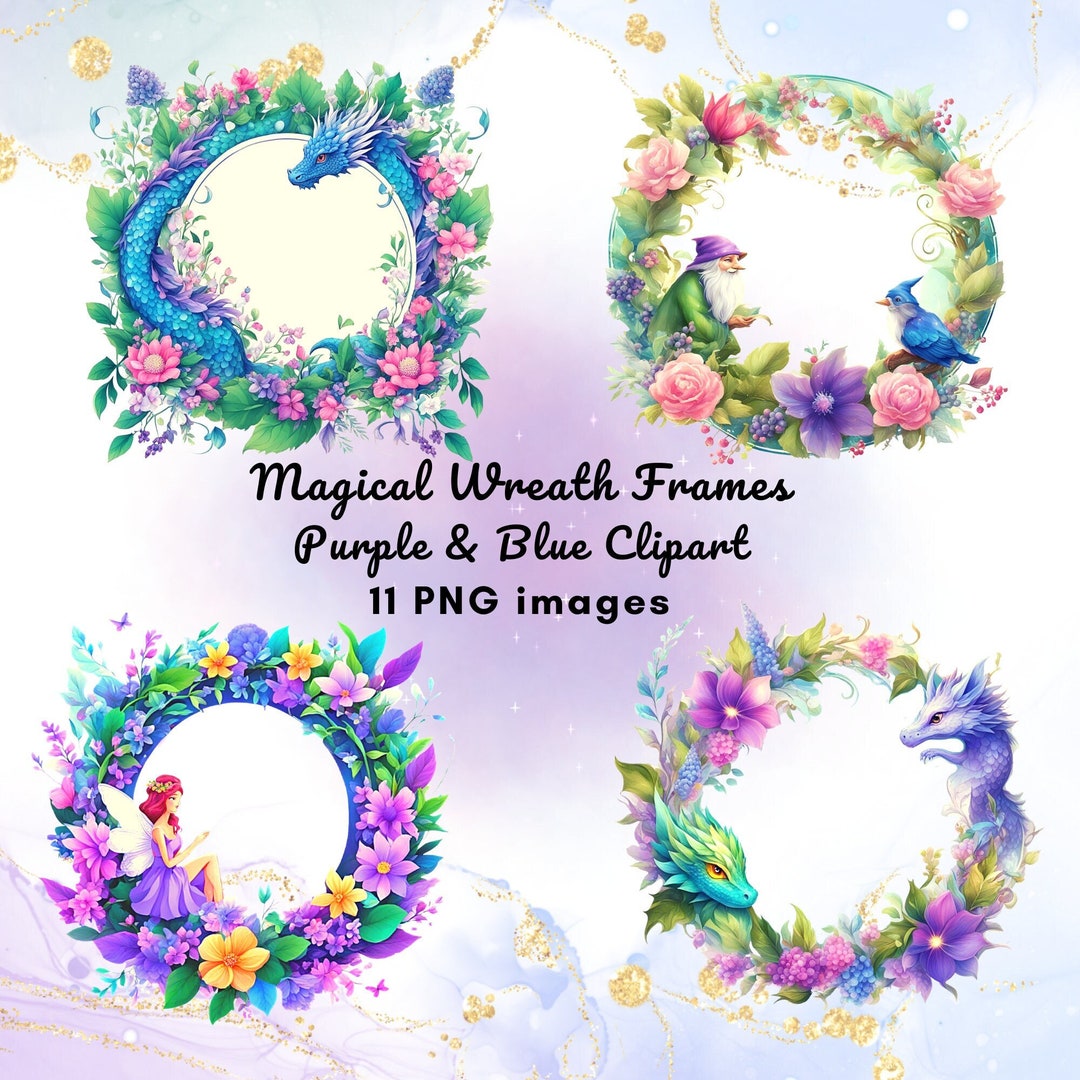 Flower Wreath Frames Floral Fantasy Wreaths Magic Dragon Fairy Gnome ...