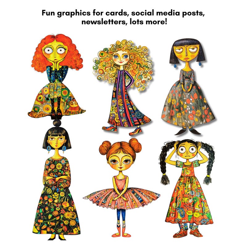 Quirky Girls Clipart Peculiar Paper Dolls 12 PNG Dolls & 8 JPG ...