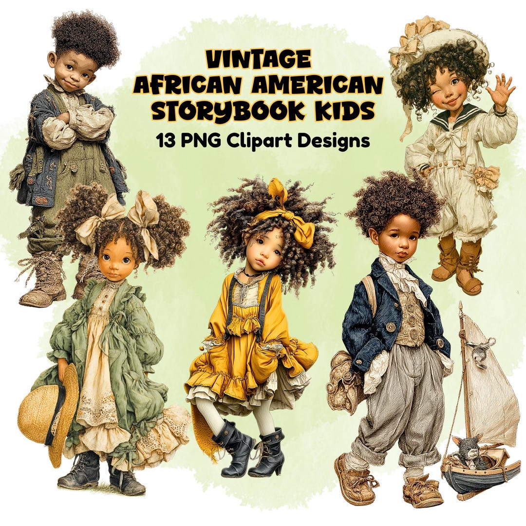 Vintage African American Kids Clipart • Victorian Storybook Pngs ...