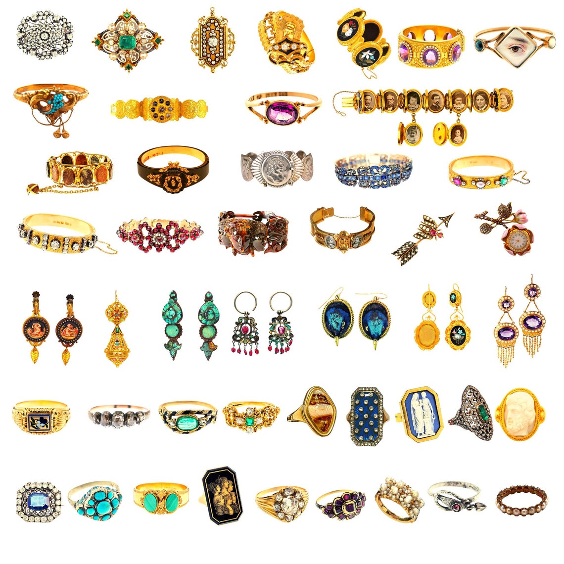 Vintage Jewelry Clipart 19th Century Antique Necklace Ring Bracelet ...