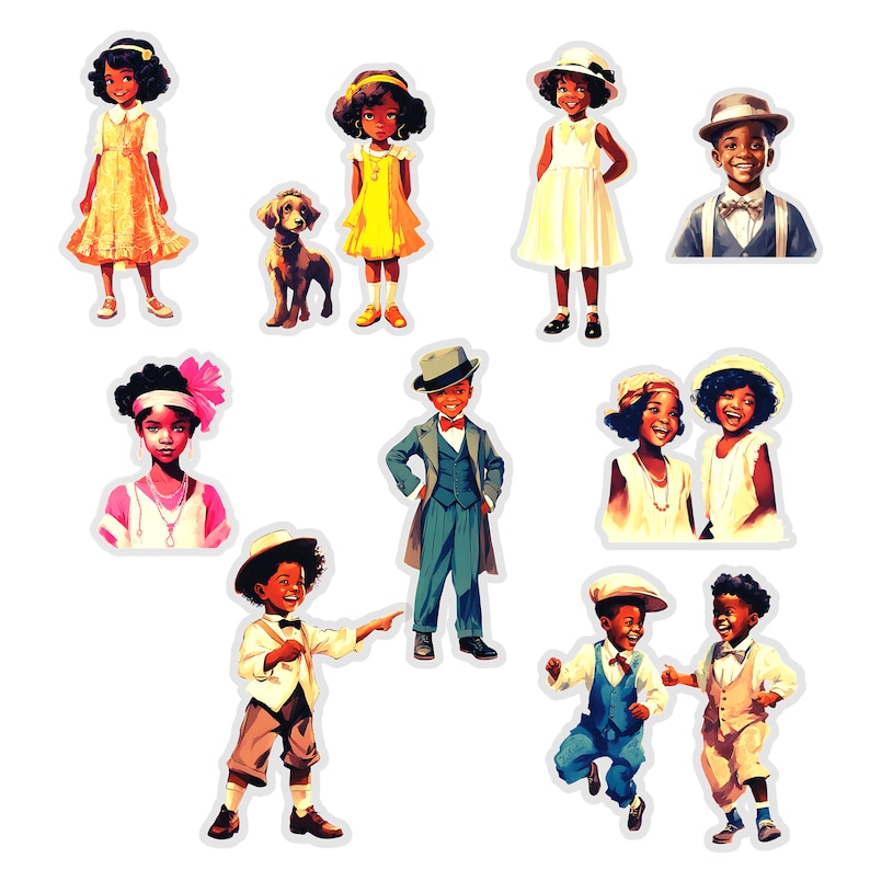 1920s African American Kids Clipart: Vintage Boys & Girls (digital ...