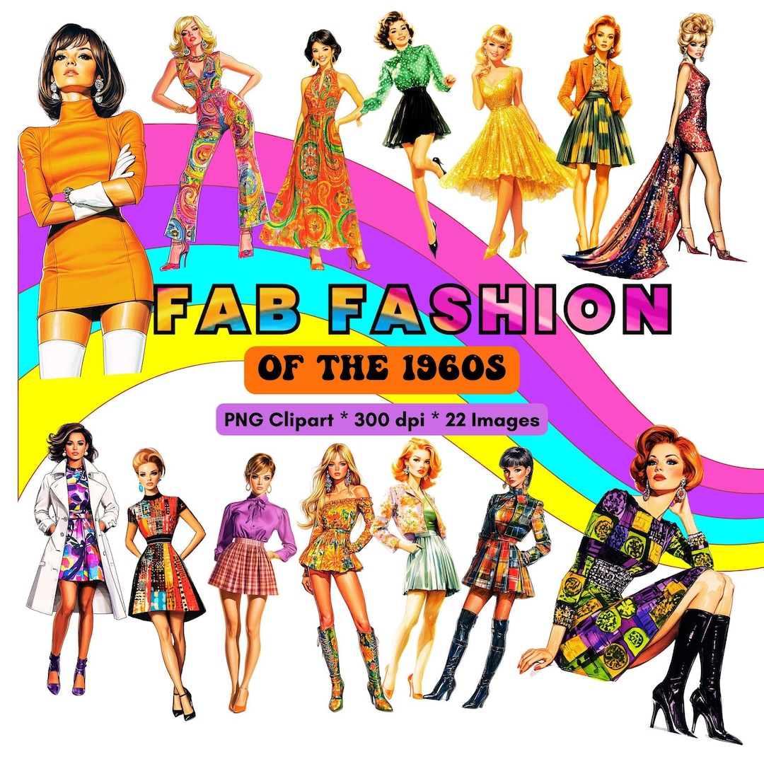 1960s Fashion Clipart: Retro Miniskirt Styles (PNG Digital Download) - Etsy