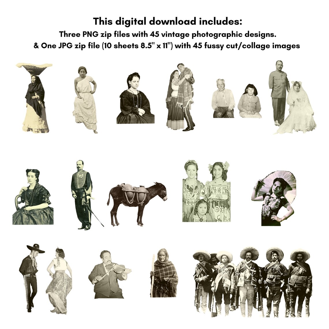 Vintage Mexican Hispanic People Clipart Fussy Cut Mexico Latin American ...