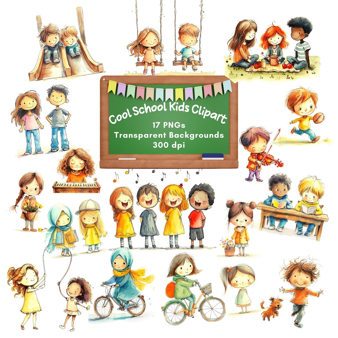 School Kids Clipart Cute Boys Girls Diverse Clip Art Multiticultural ...