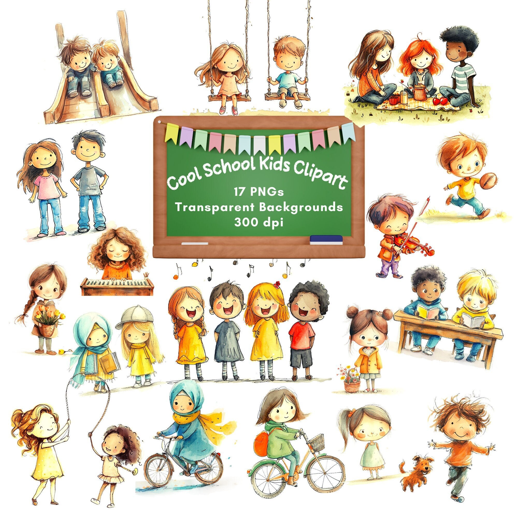 School Kids Clipart Cute Boys Girls Diverse Clip Art Multiticultural ...