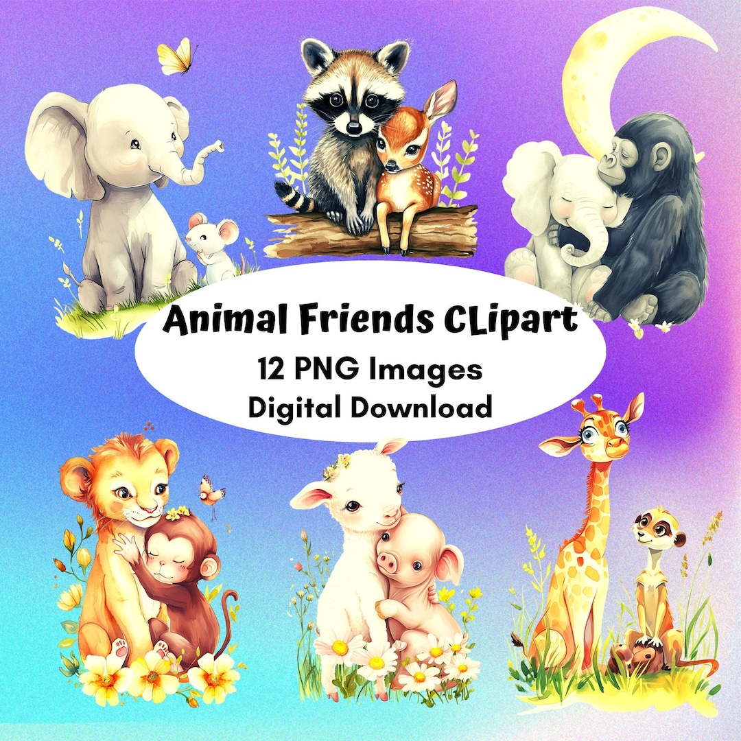 Animal Friends Clipart Watercolor Clip Art Cute Lion Tiger Elephant ...