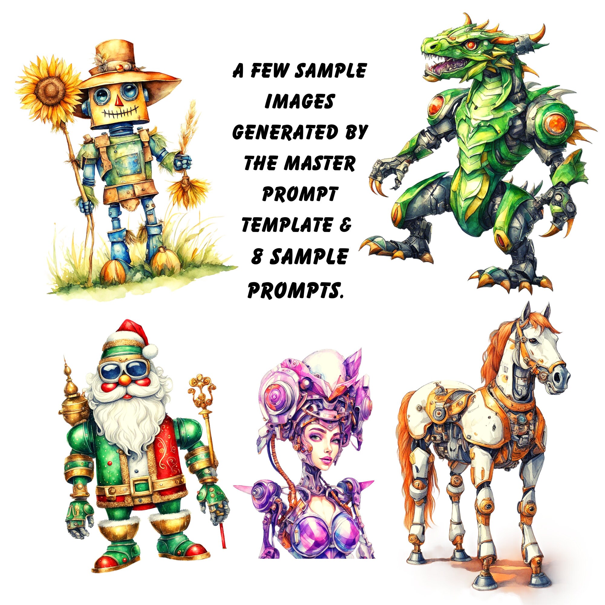 100 AI Art Prompts Whimsical Robots Customizable Prompt Watercolor Free Guide Stable Diffusion ...