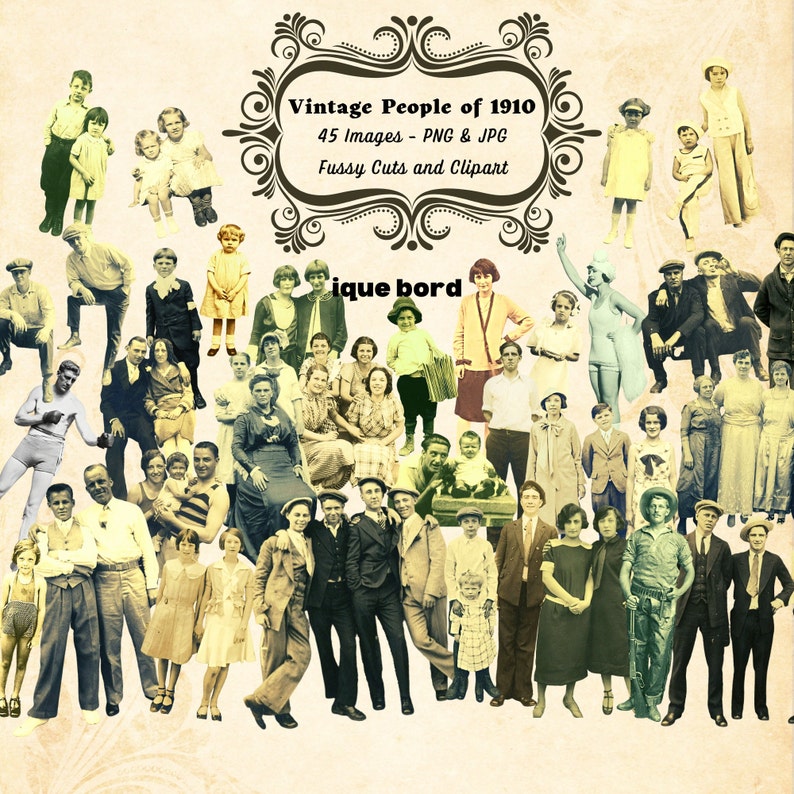Vintage People Clipart: 1910s Paper Dolls Ephemera (PNG JPG Digital ...