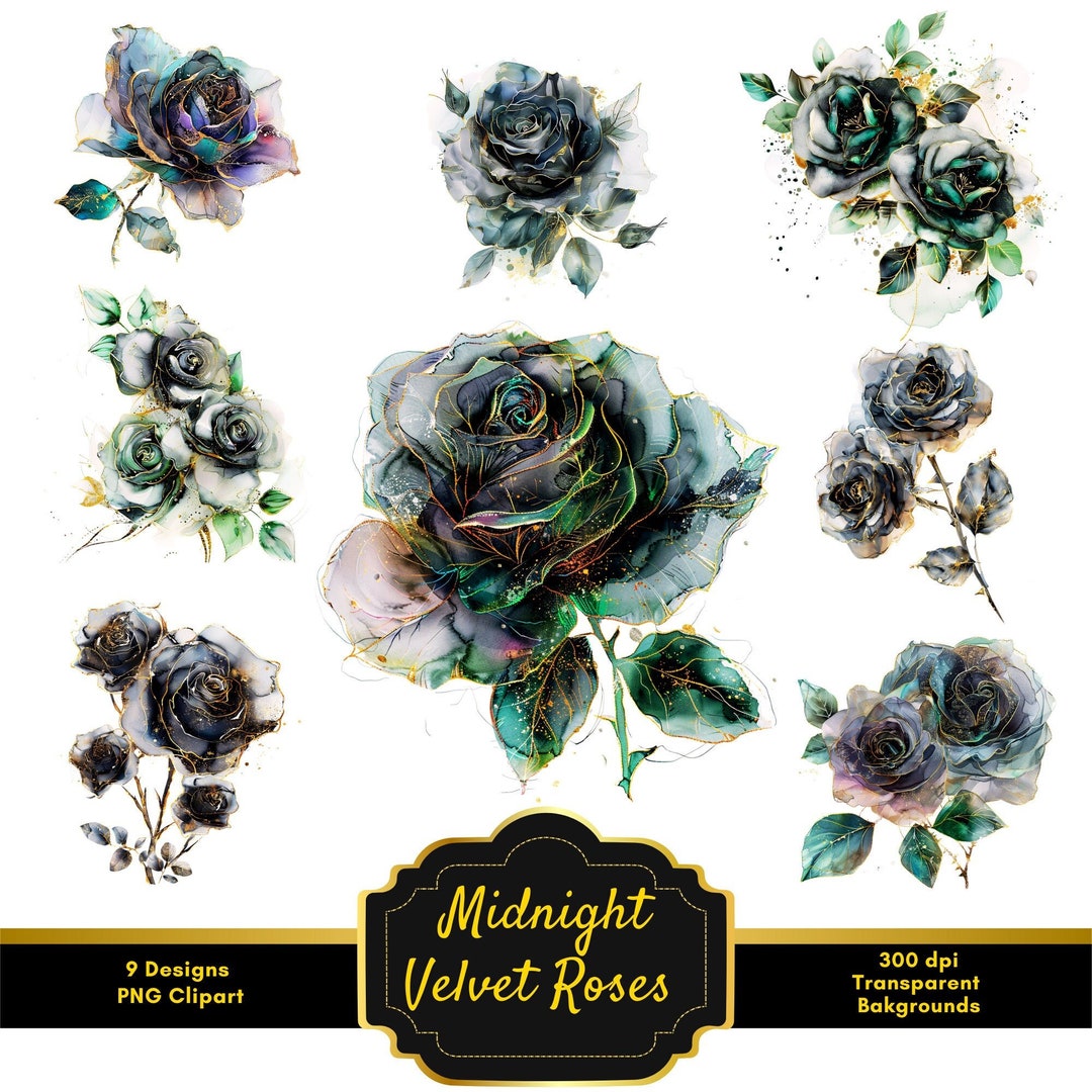 Black Roses Clipart: Gothic Watercolor Floral PNG (digital Download) - Etsy