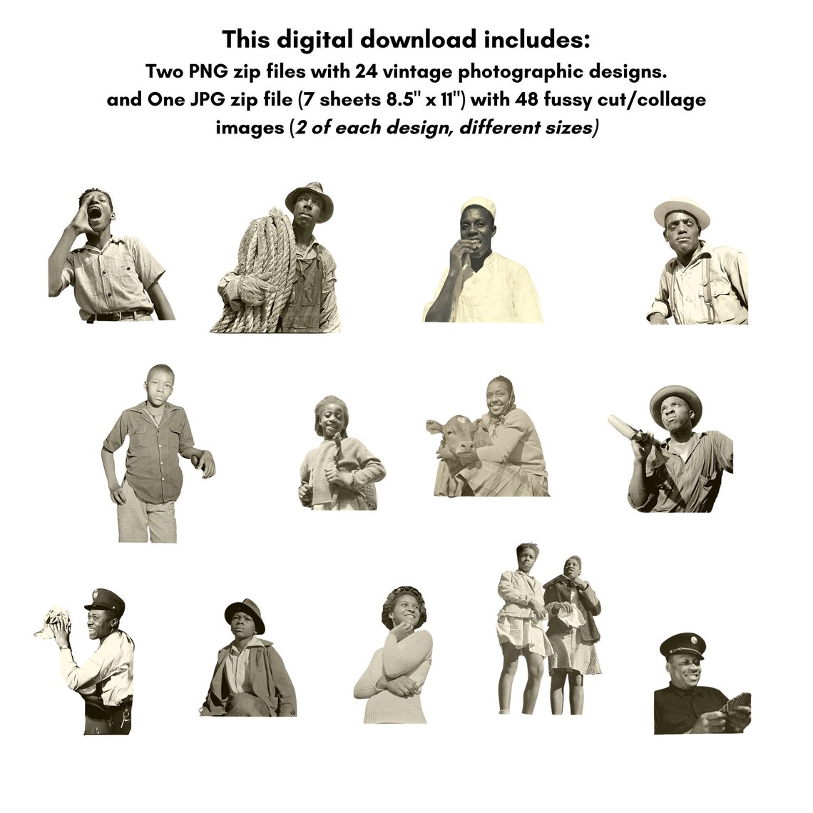 Black People Clipart Fussy Cuts, Printable Vintage African 1940s Clip ...