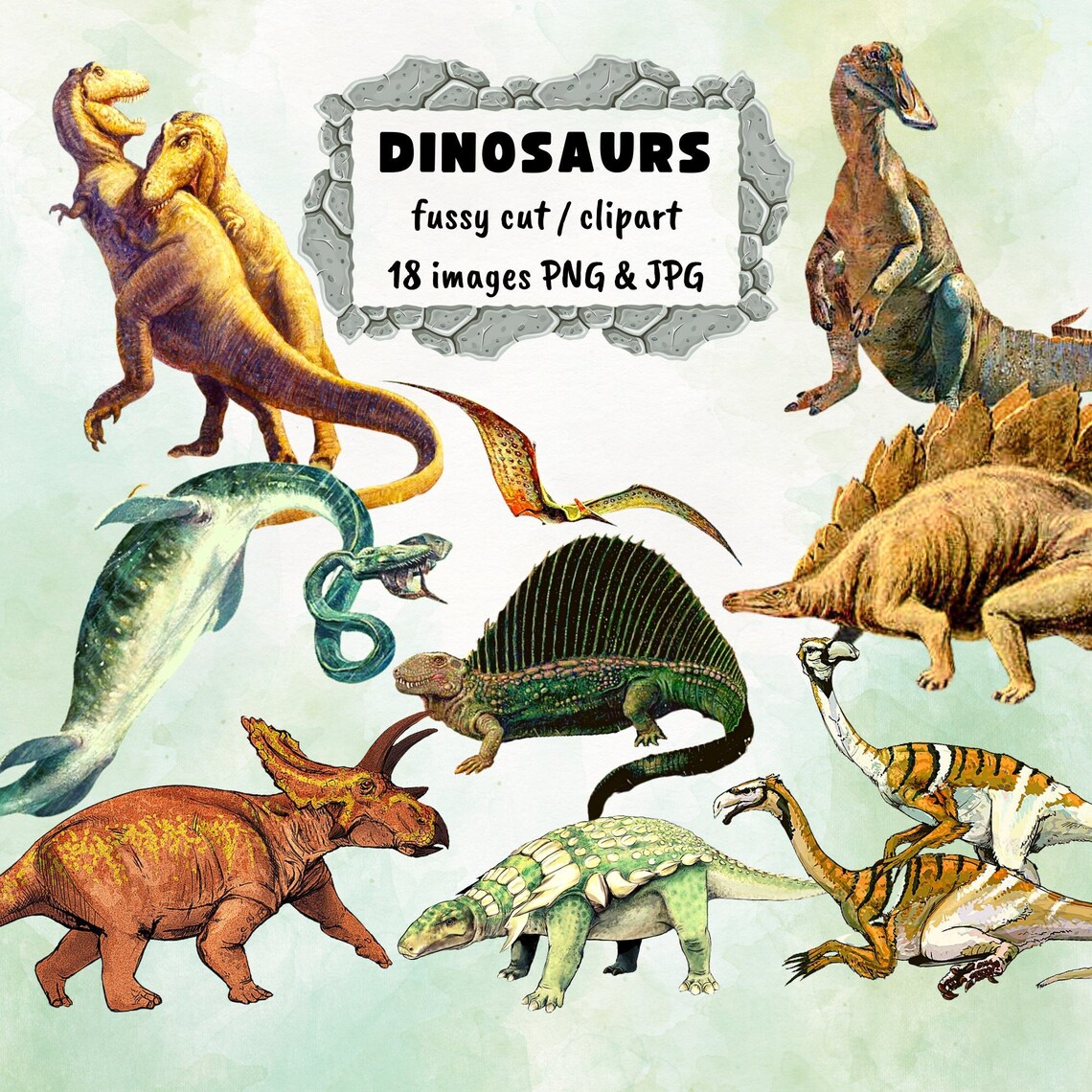 DINOSAURS Clipart Printable Ephemera JPG PNG Journal Stickers School ...