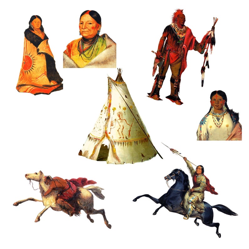 Vintage Native American Clipart: Chiefs, Warriors, Wives (PNG JPG ...