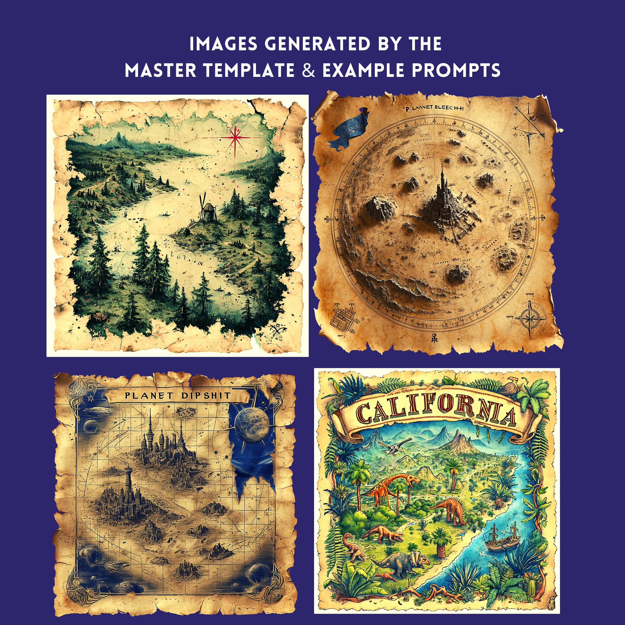 Midjourney Prompt Vintage Maps AI Art Prompt Customizable Cartography ...