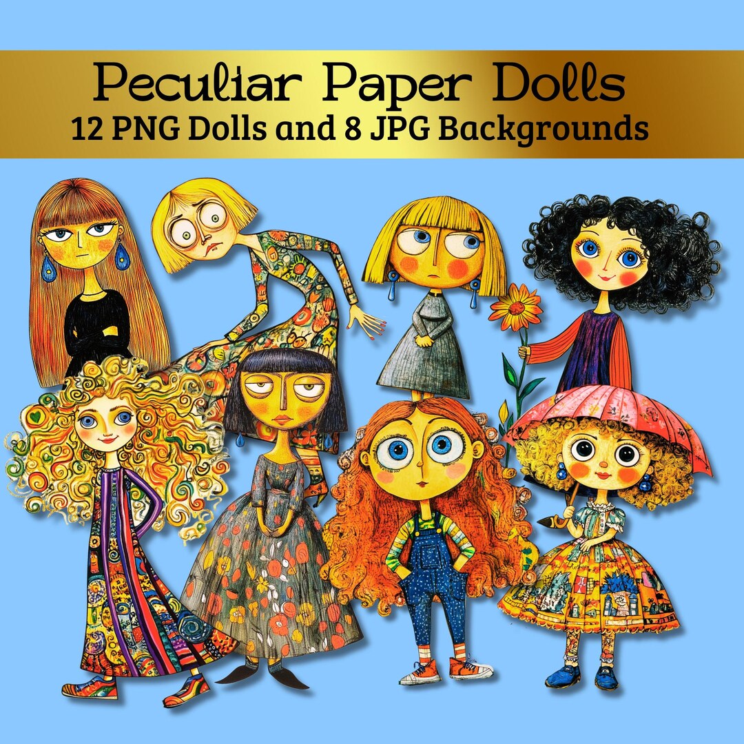 Quirky Girls Clipart Peculiar Paper Dolls 12 PNG Dolls & 8 JPG ...