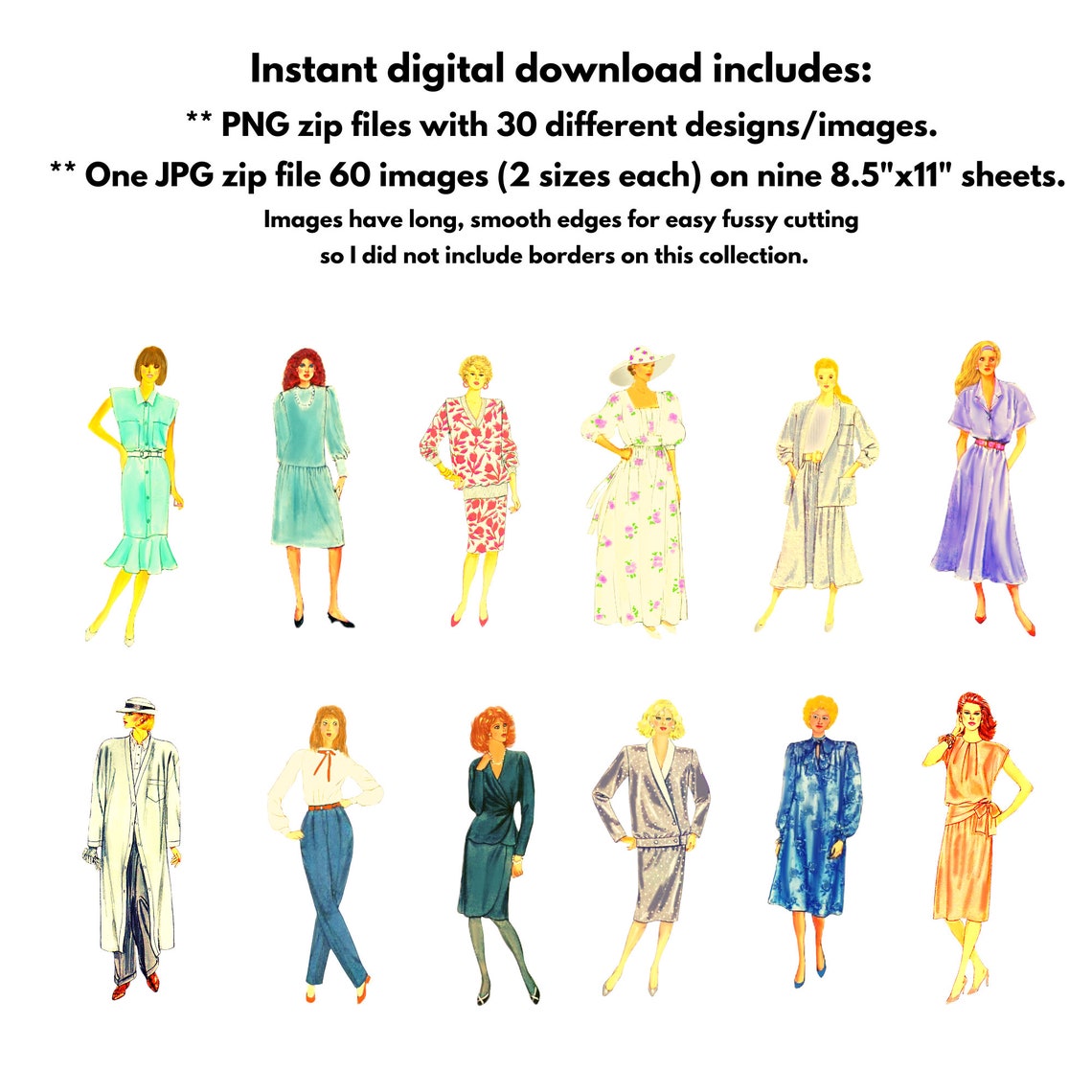 Fussy Cut Fashion Ladies Awesome 80s Retro Clipart 1980s Paper Doll ...