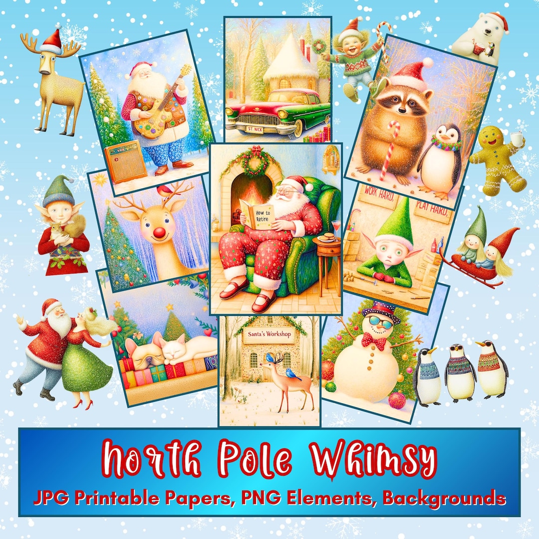 Whimsical Christmas Clipart: North Pole Graphics, Tags, Backgrounds ...