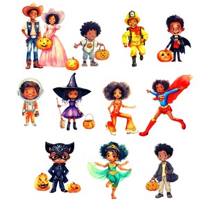 Black Kids Halloween Clipart Watercolor African American Children Scary ...