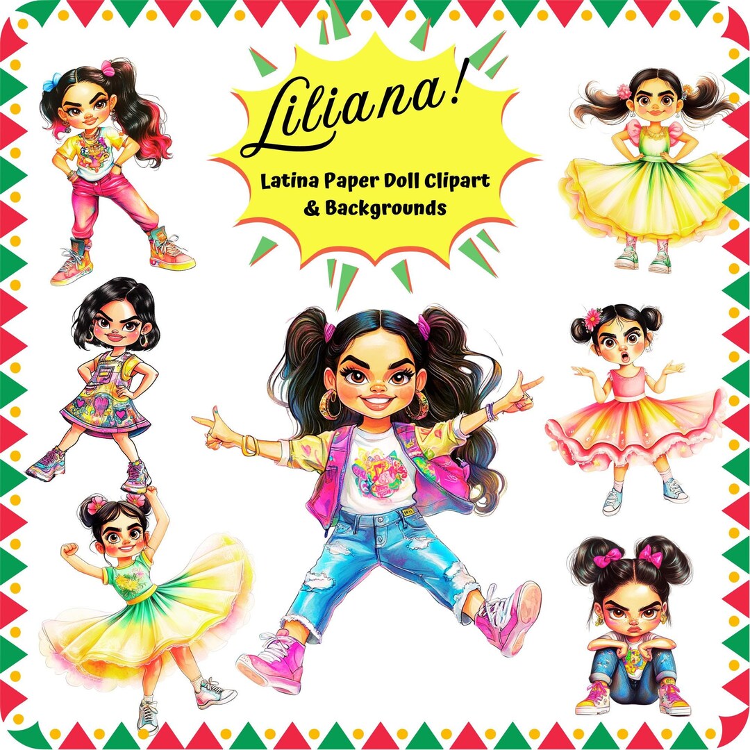 Latina Paper Dolls Whimsical Girl Clipart Backgrounds Printable ...