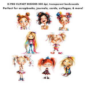 Quirky Girls Clipart: Whimsical PNG Stickers (digital Download) - Etsy