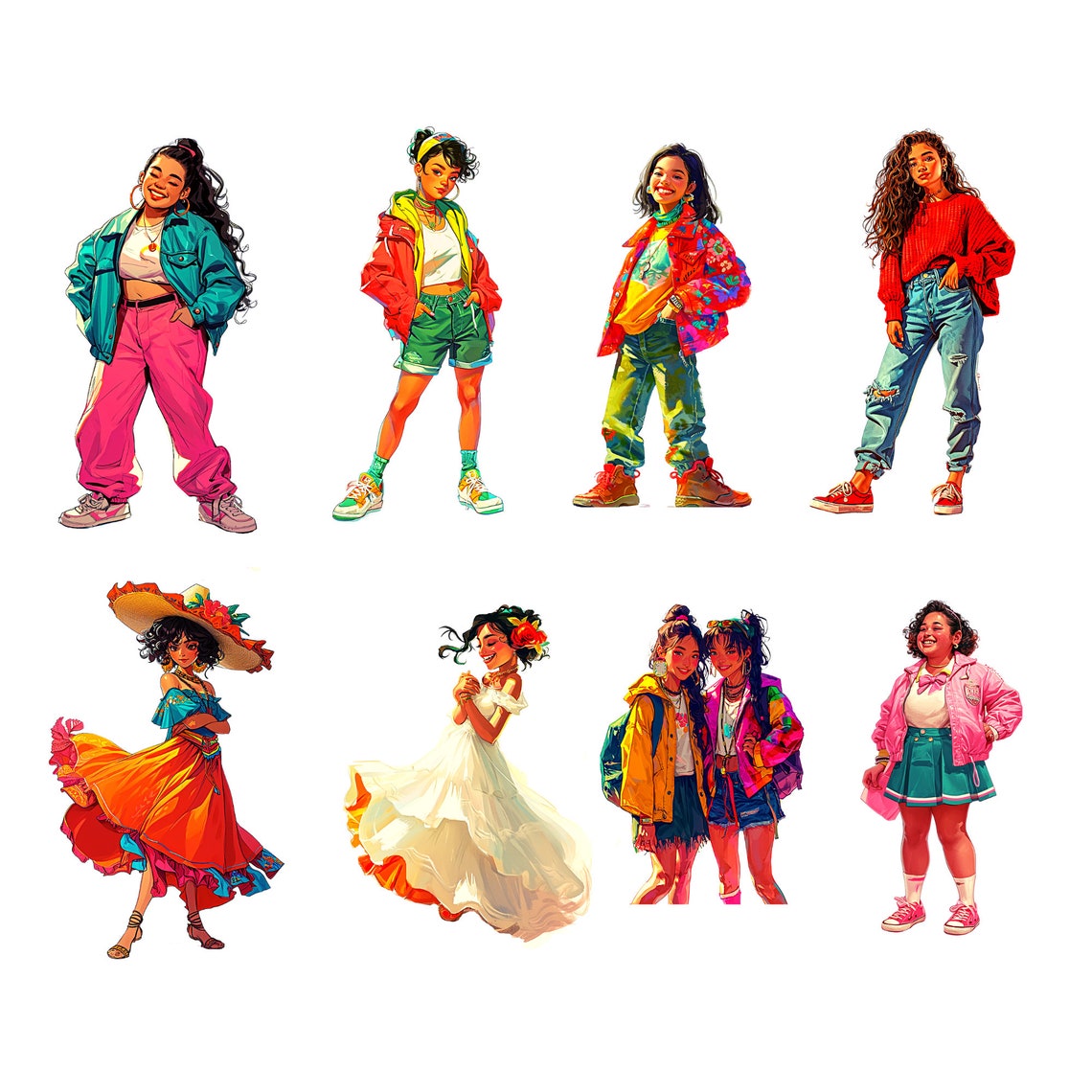 Latina Girls Clipart Cute Hispanic Girl PNG Vintage and Urban Fashion ...