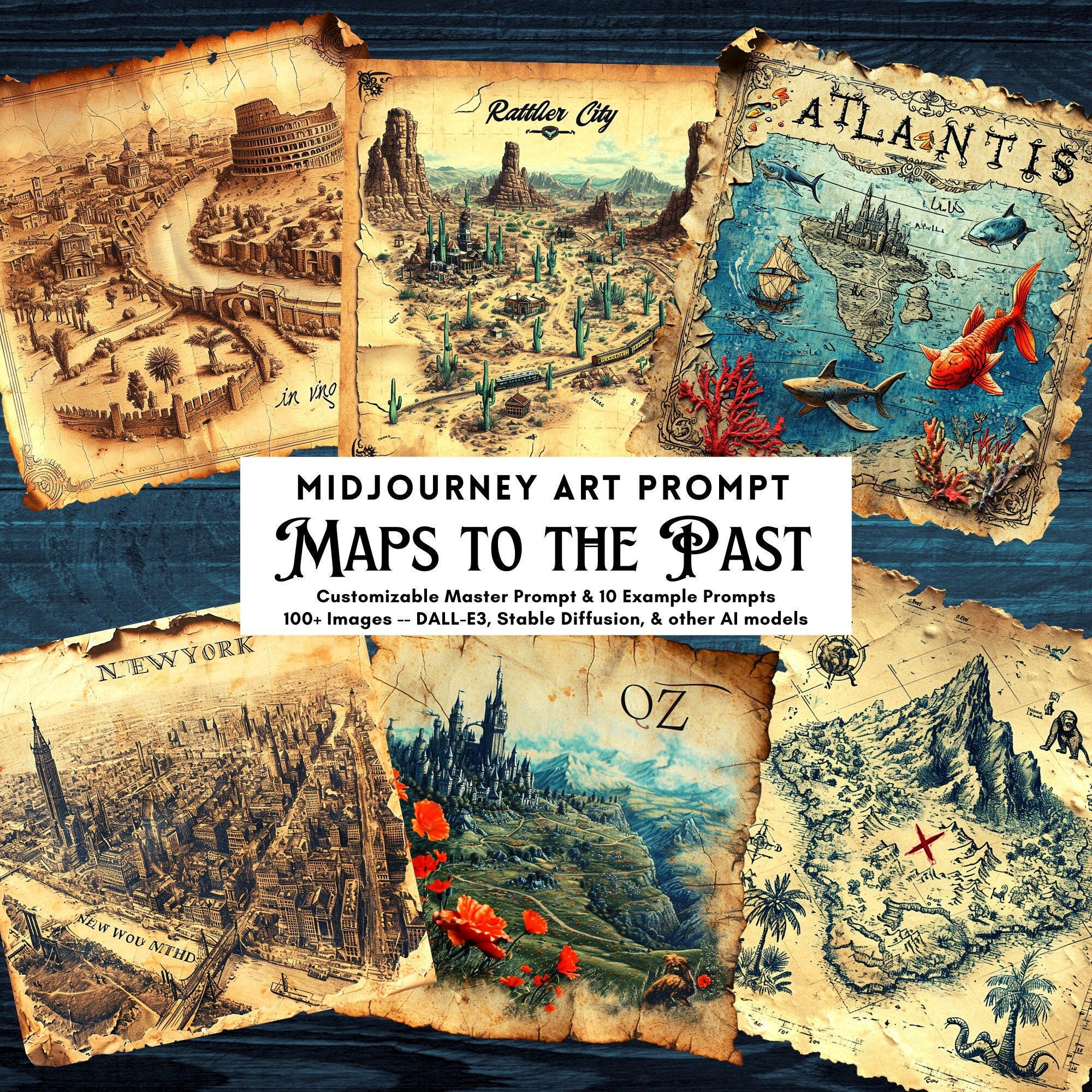 Midjourney Prompt Vintage Maps AI Art Prompt Customizable Cartography ...