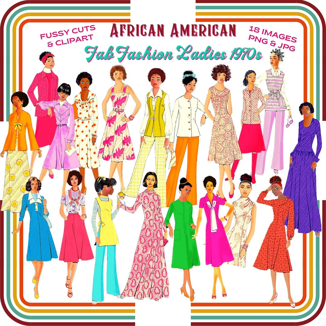 1970s African American Fashion Clipart: Retro Women Fussy Cuts (digital ...