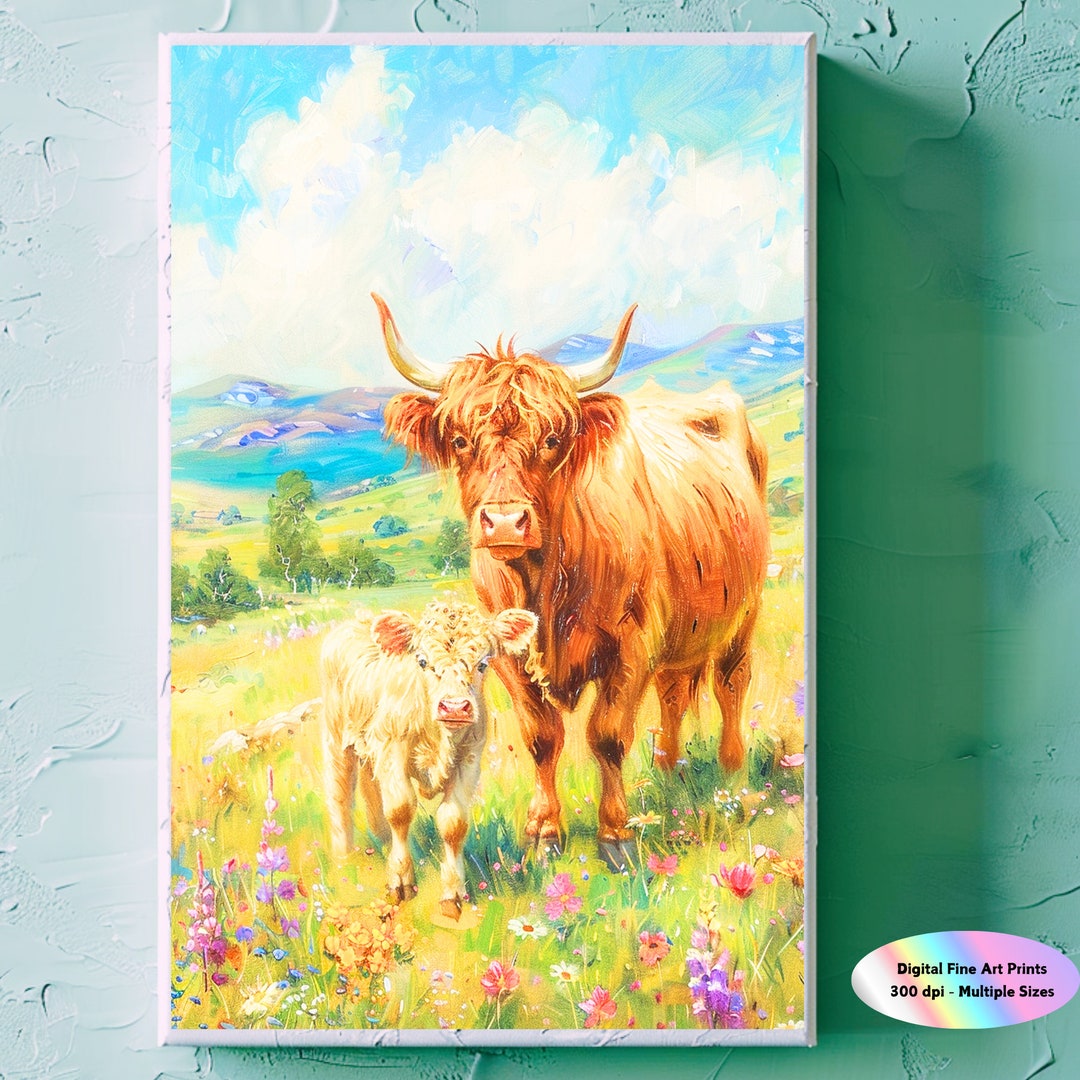 Highland Cow Art Print, Scottish Cows Wall Art, Vintage Cow Oil ...