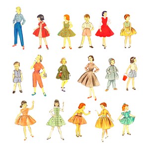 1950s Kids Fashion Vintage Clipart Fussy Cuts 50s Retro Children ...