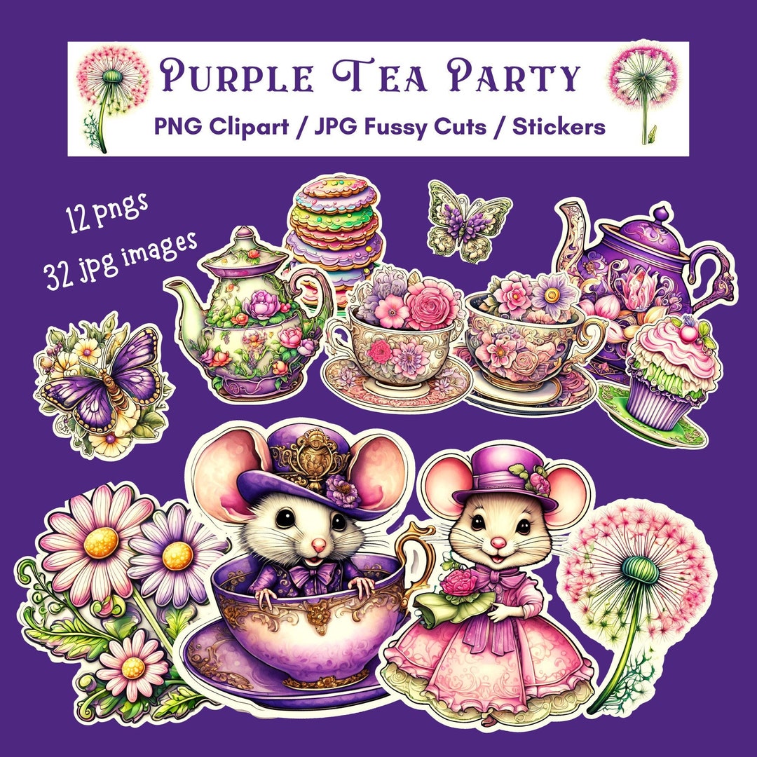 Tea Party Clipart Stickers Fussy Cuts Cute Mouse Mouse Teacups ...