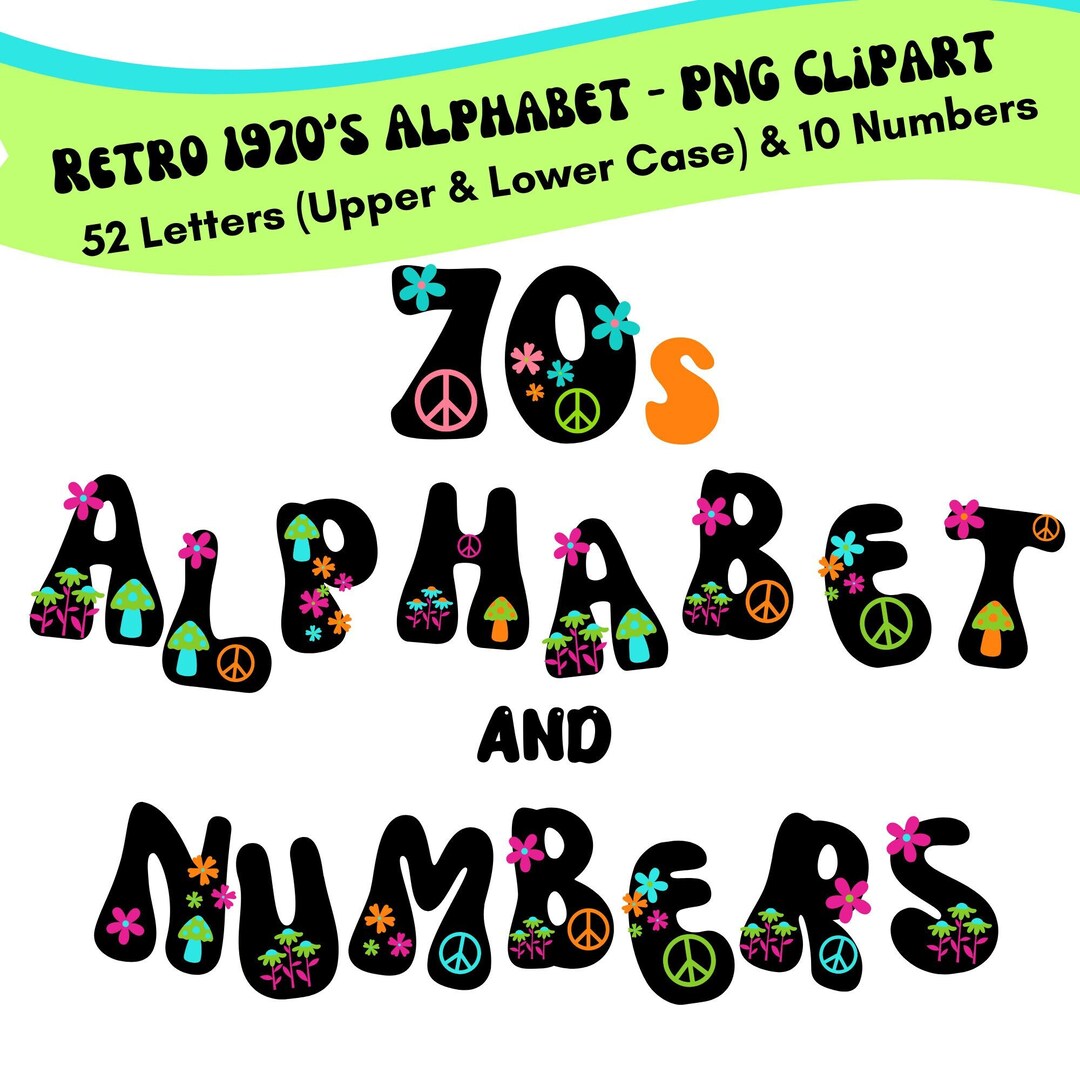 70s Groovy Alphabet Clipart: Retro Letters & Numbers PNG (digital ...