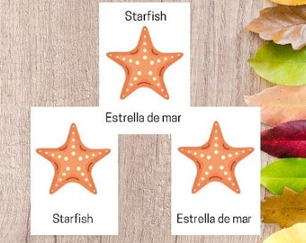 Printable Kids Sea Animals Flashcards, English-spanish - Etsy